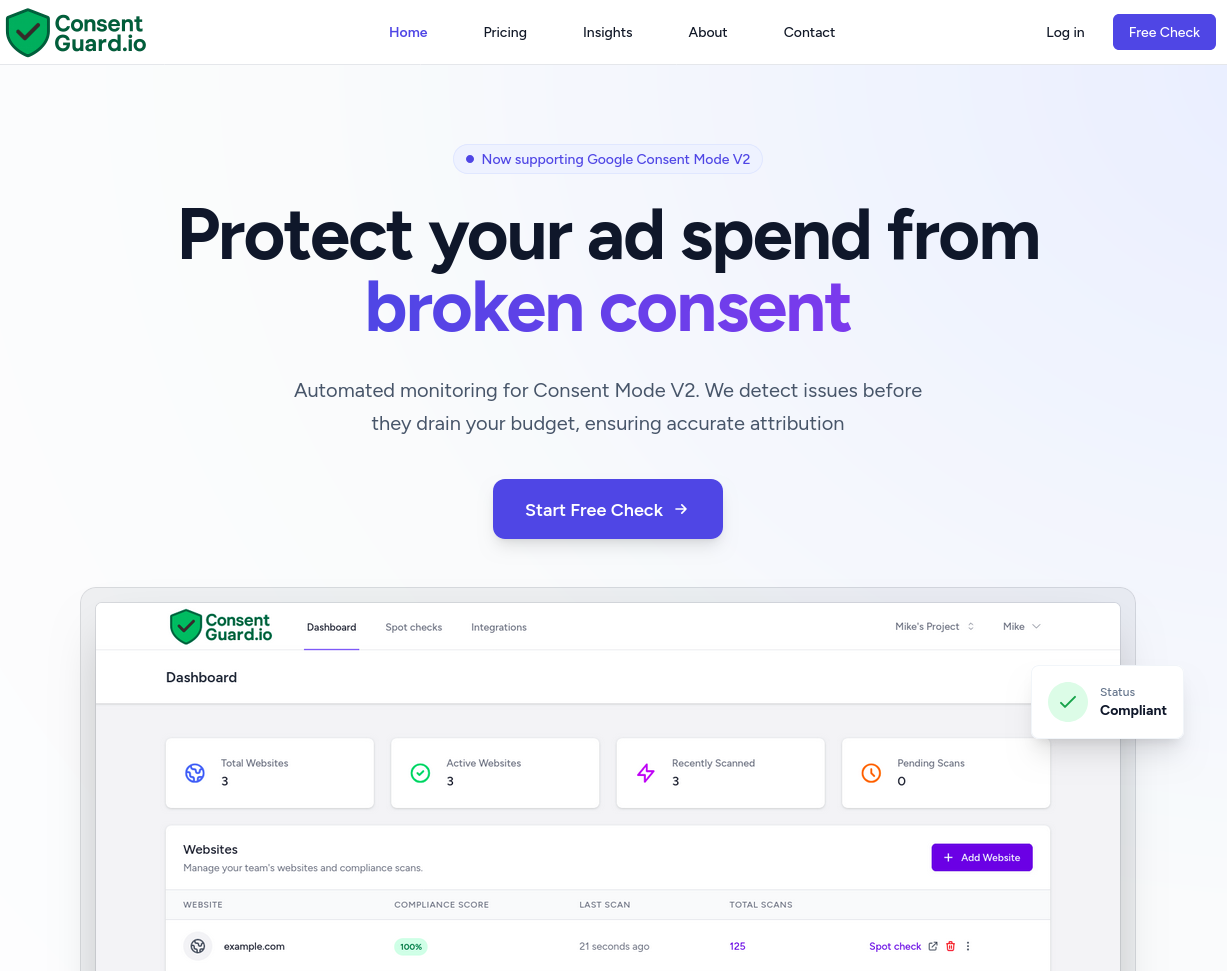 ConsentGuard.io - Protect Your Ad Spend with Consent Mode V2 Monitoring